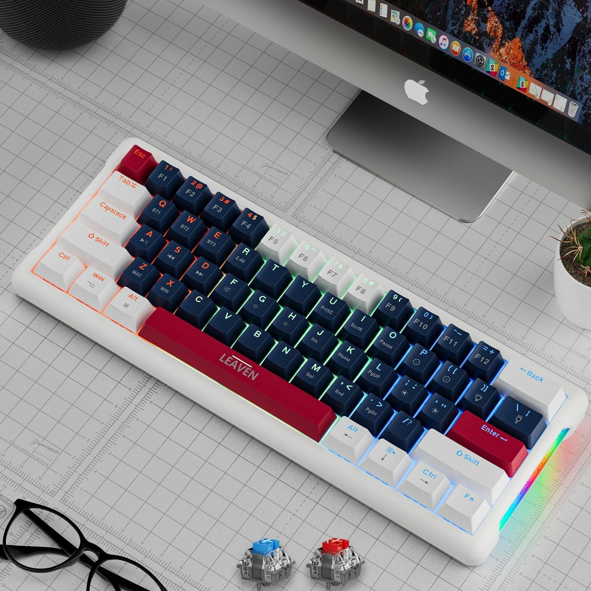 Leaven Игровая клавиатура проводная K610, (Cherry MX Blue), белый, серый