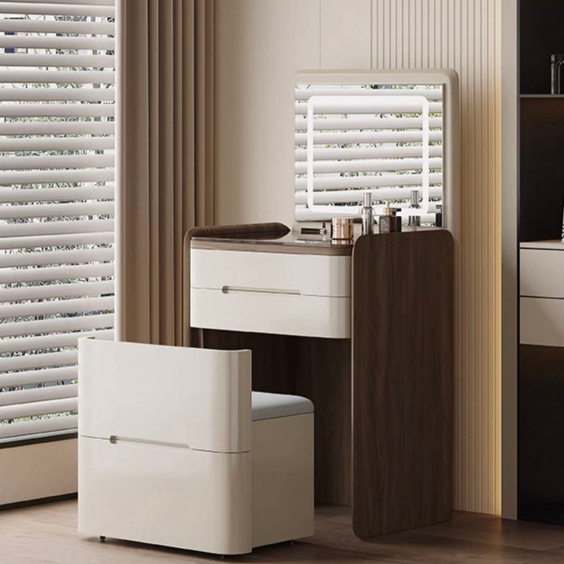 Интерьерный туалетный столик-комод с зеркалом с подсветкой и креслом Pagolle