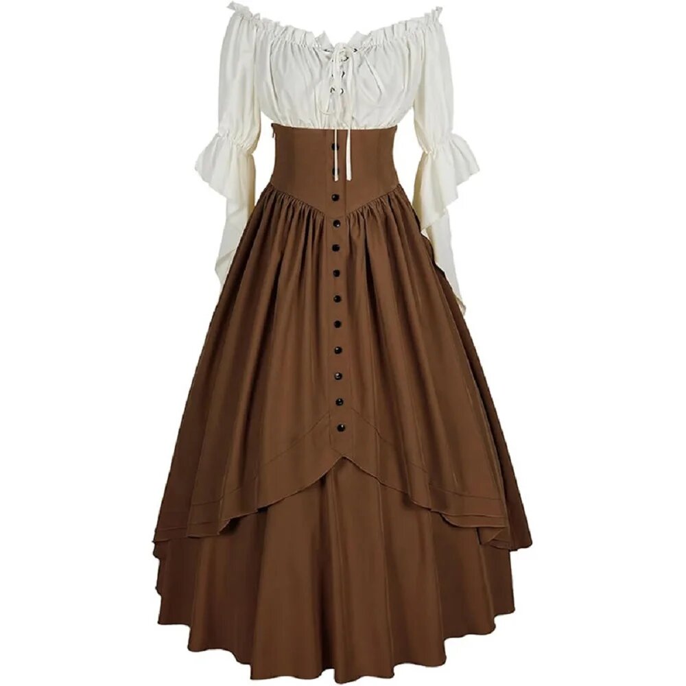 Женский средневековый костюм принцессы Виктория Коричневый, L, верблюжий