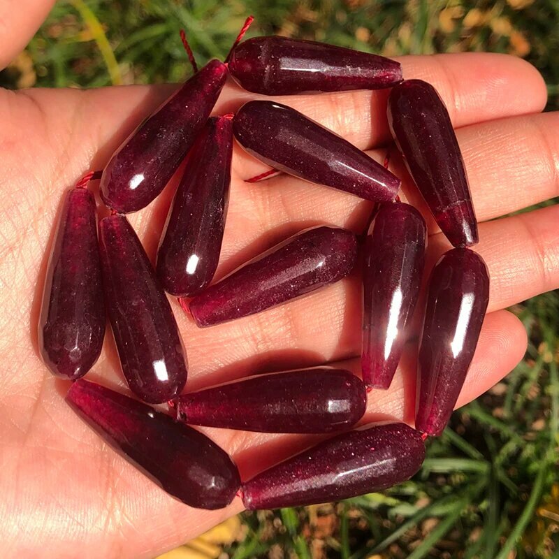 Бусины из халцедона капля, бордовый, 10x30 мм