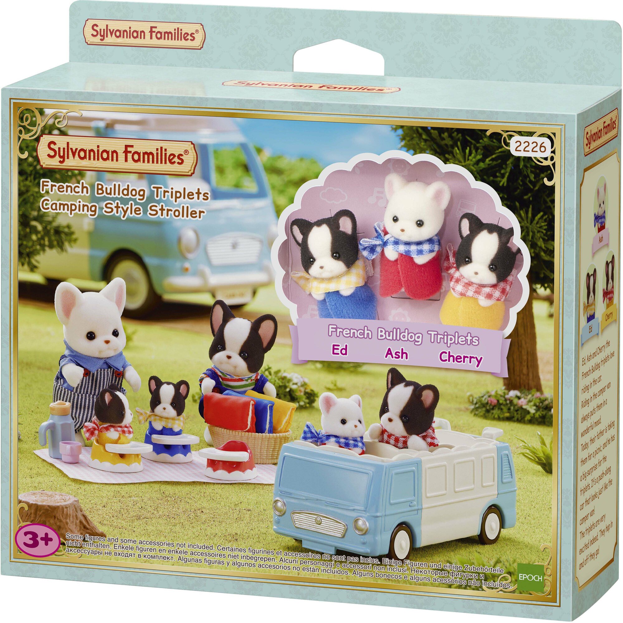 Sylvanian Families "Тройняшки Французские бульдоги и коляска для кемпинга"