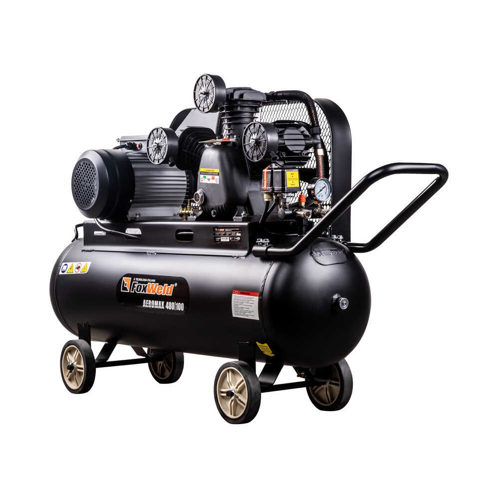 Компрессор FoxWeld 5887 Aeromax 480/100, черный, масляный, ременной