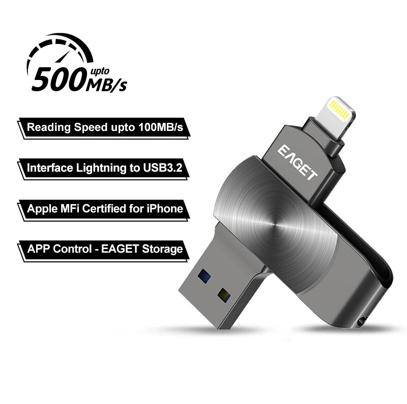Eaget SU22 USB-накопитель для iPhone 64/128/256/512 ГБ/1 ТБ 256 ГБ, USB to Lighting