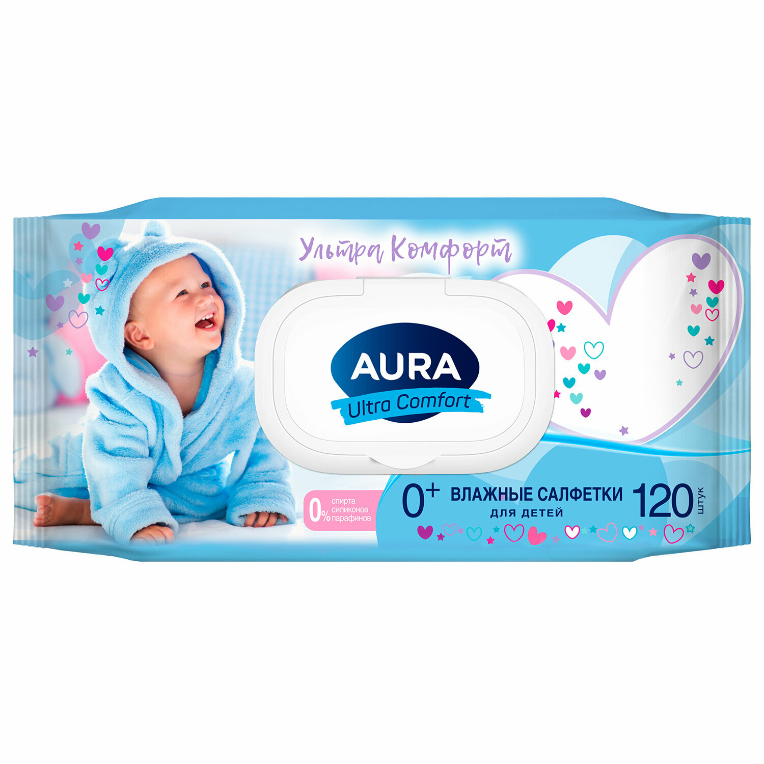 Набор салфеток AURA Ultra Comfort с алоэ и витамином Е, 0+, влажные, детские, крышка клапан, 120 шт 14847