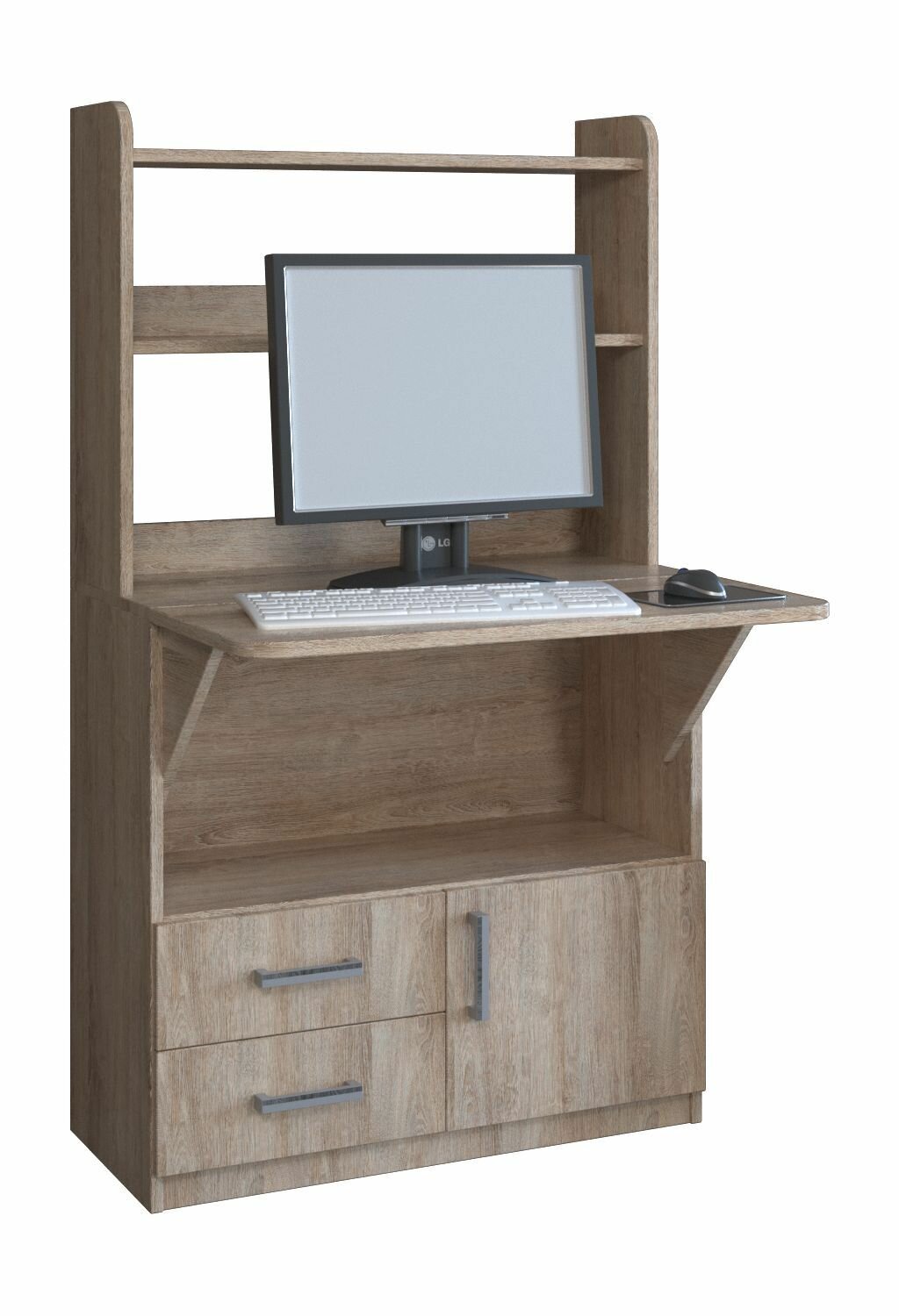 Компьютерный стол СП-1 Дуб Баррик, ширина 80 см, стол для детской, для подростковой, для спальни, с полками и ящиками