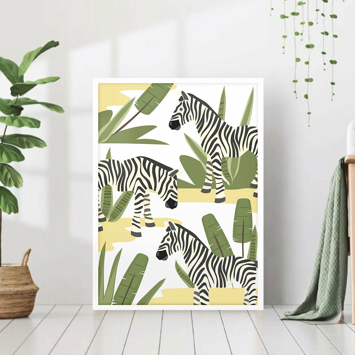 Постер "Зебры" 50x70 в белой рамке на стену для интерьера