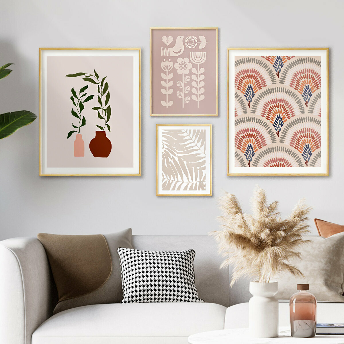 Постер 4 шт без рамки "Абстракция в розовых тонах" набор картин для интерьера