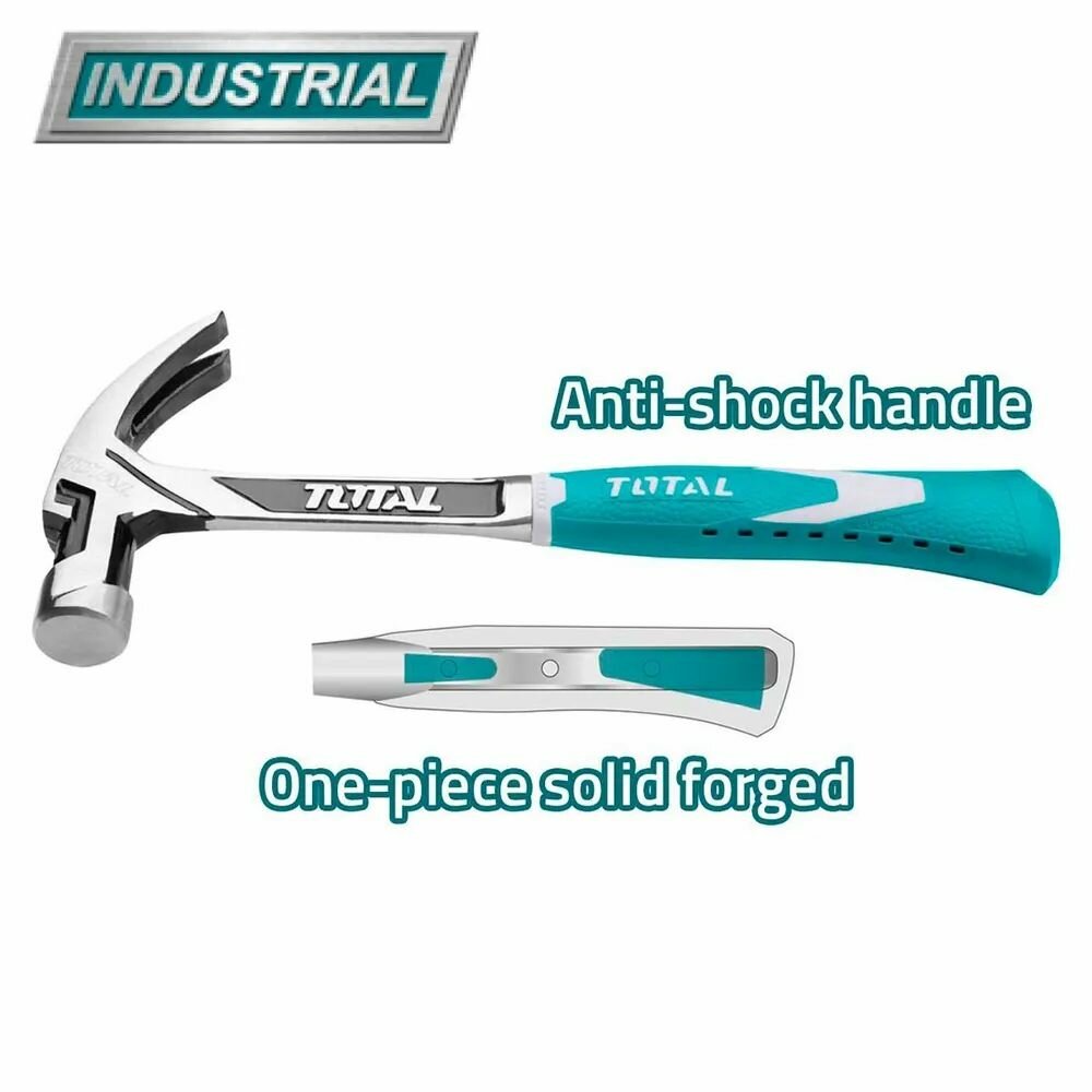 Молоток гвоздодер TOTAL THT7143166, сталь/стеклопластик, 16 oz