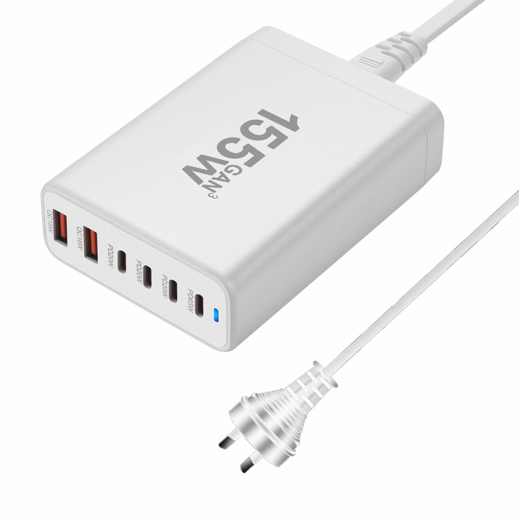 Зарядное устройство на основе нитрида галлия мощностью 155 Вт 2USB + 4 типа C-белый-вилка австралийского стандарта