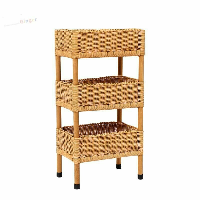 Стеллаж для хранения из ротанга от пола до потолка, многослойная корзина для хранения, сплетенная вручную