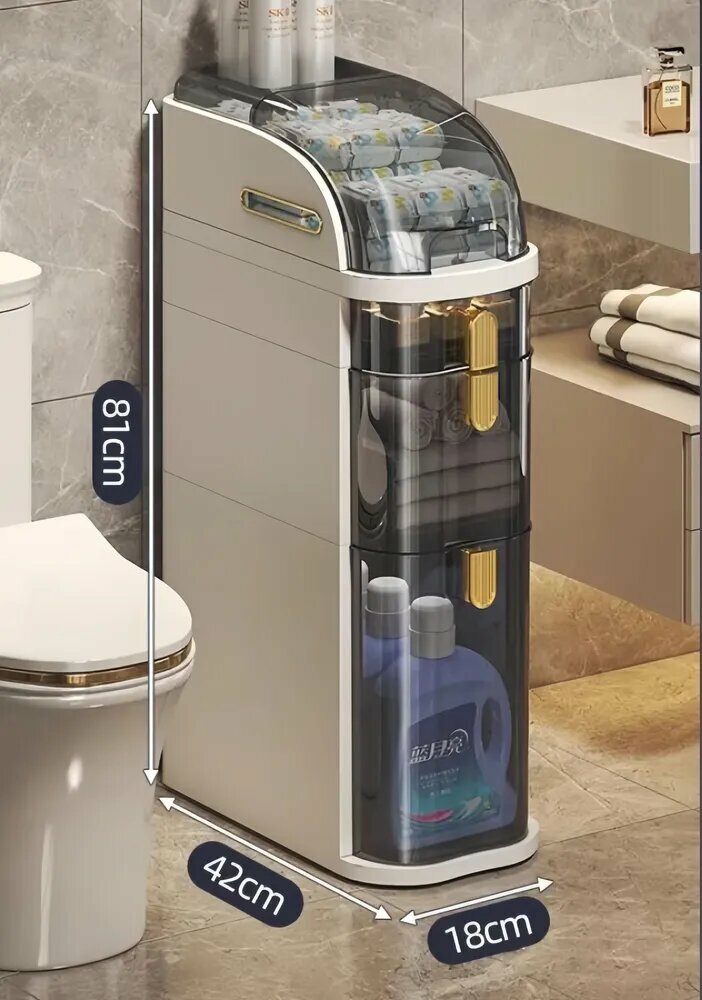 Шкаф пенал для ванной 42x18x81 см универсальный зеркало полка хранение белья компактный