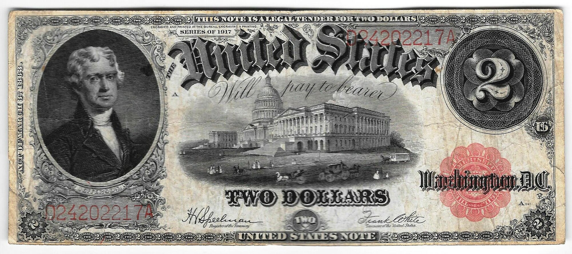 Банкнота 2 доллара 1917 США