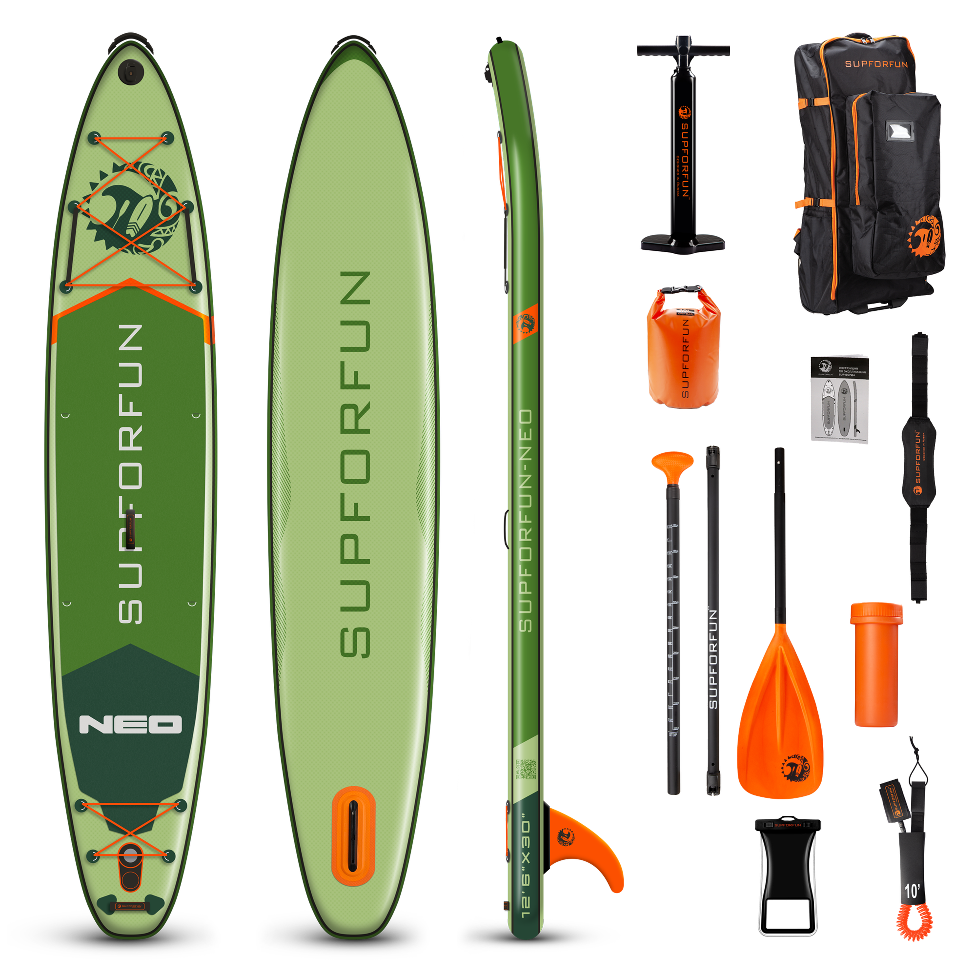SUPFORFUN NEO 12'6 Green Сап-борд в максимальной комплектации, 381x76x15см, зеленый