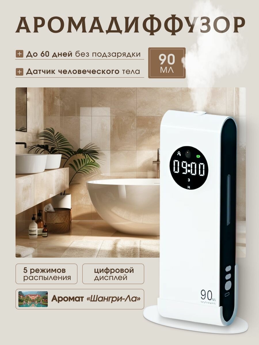 Аромадиффузор для дома ультразвуковой, белый, с подсветкой, аромат Шангри-Ла