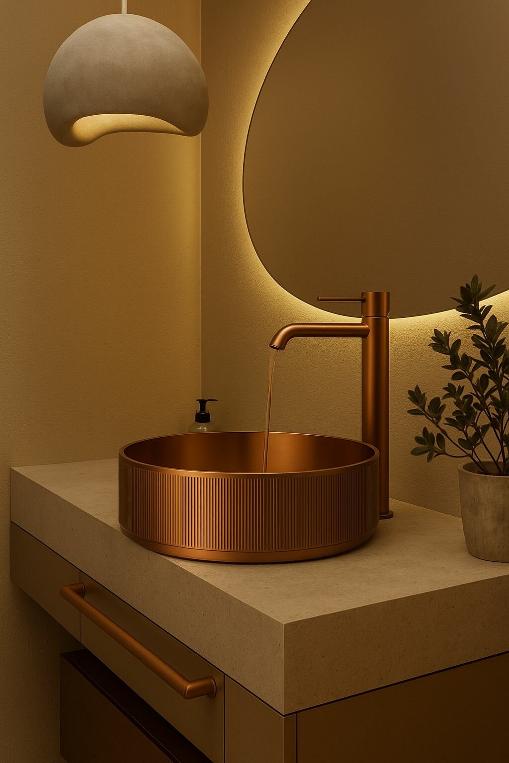 Раковина в ванную накладная на столешницу из нержавеющей стали, матовая медь