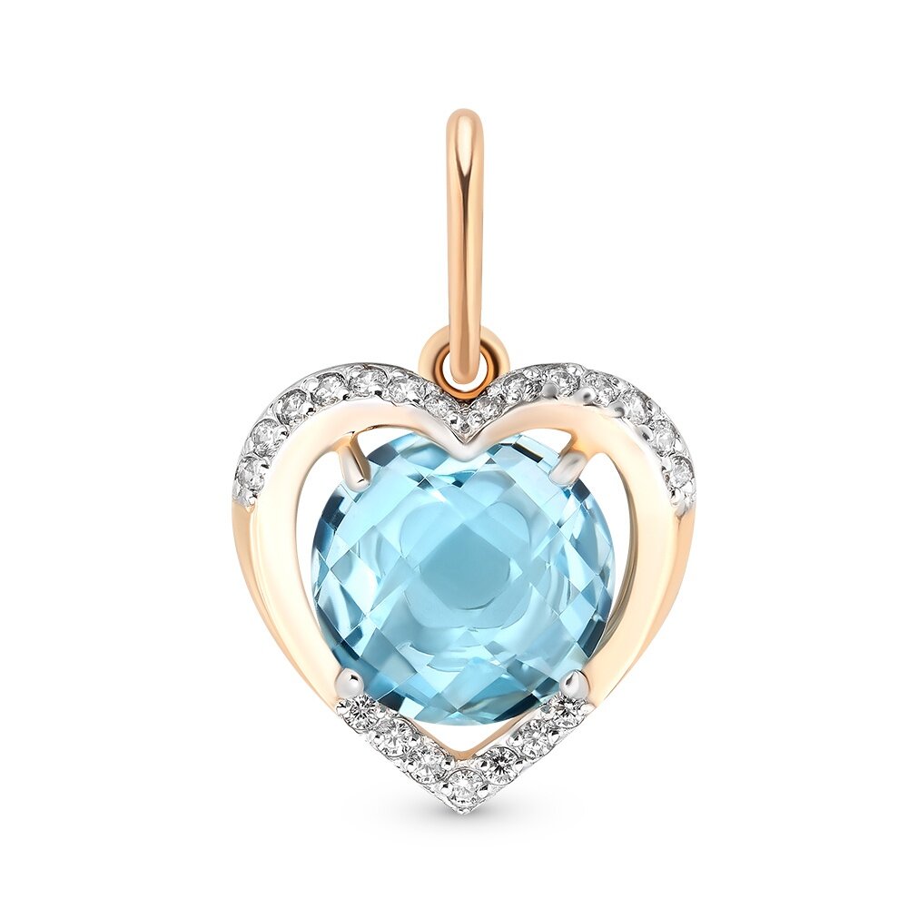 Подвеска, красное золото, 375 проба, родирование, фианит, топаз