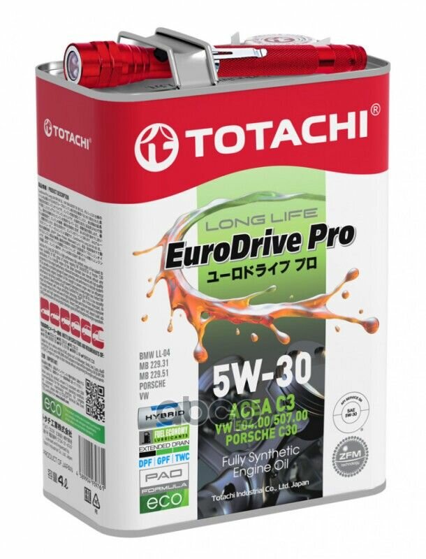 TOTACHI Масло Totachi 5W30 Eurodrive Pro Ll Fully Synthetic Sn, C3 4Л + Фонарик В Подарок