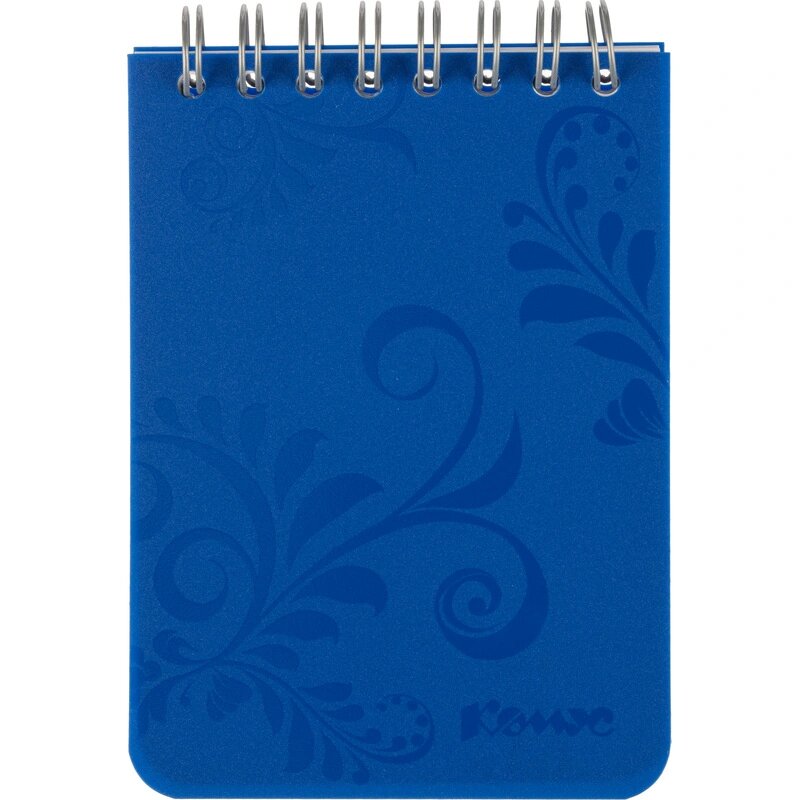 Блокнот Комус Русская серия, А7,50л, евроспираль, синий, клетка,