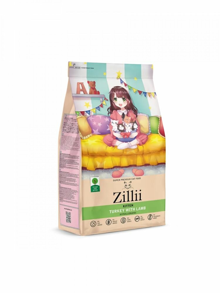 Сухой корм ZILLII Kitten для котят, индейка с ягнёнком, 400 г