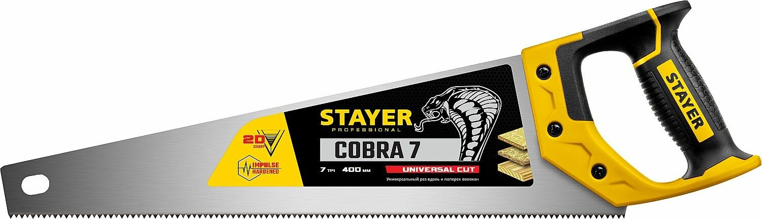Ножовка STAYER Cobra 7, 400 мм, универсальная, Professional 1510-40_z02