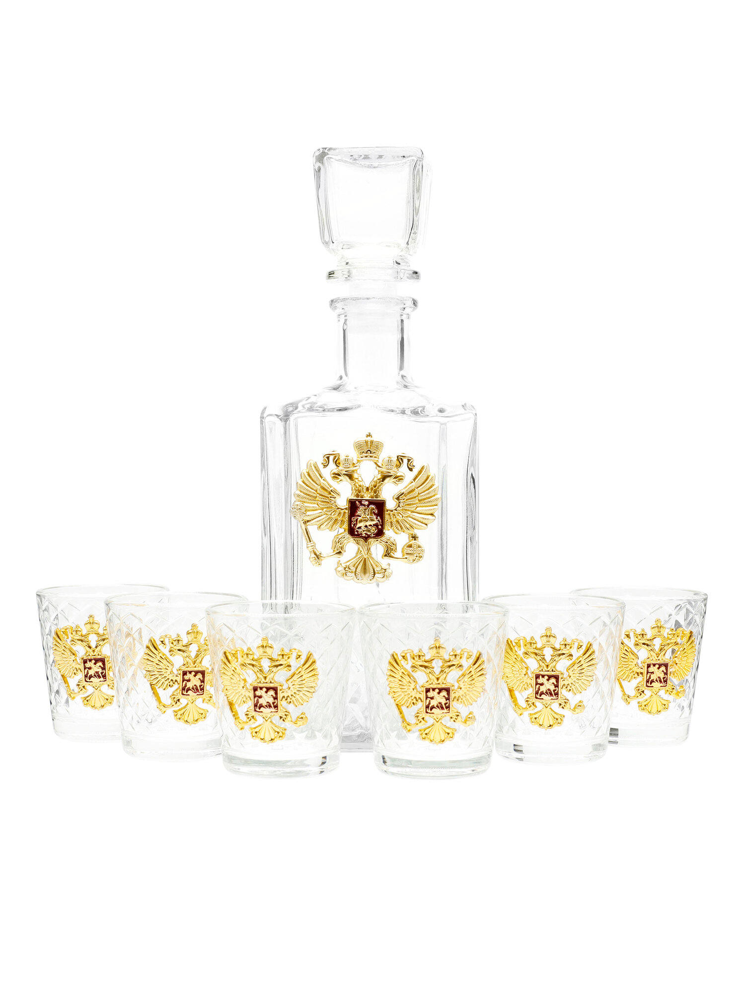 Подарочный набор для водки со штофом Герб России, 6 стопок, 0,5 л.