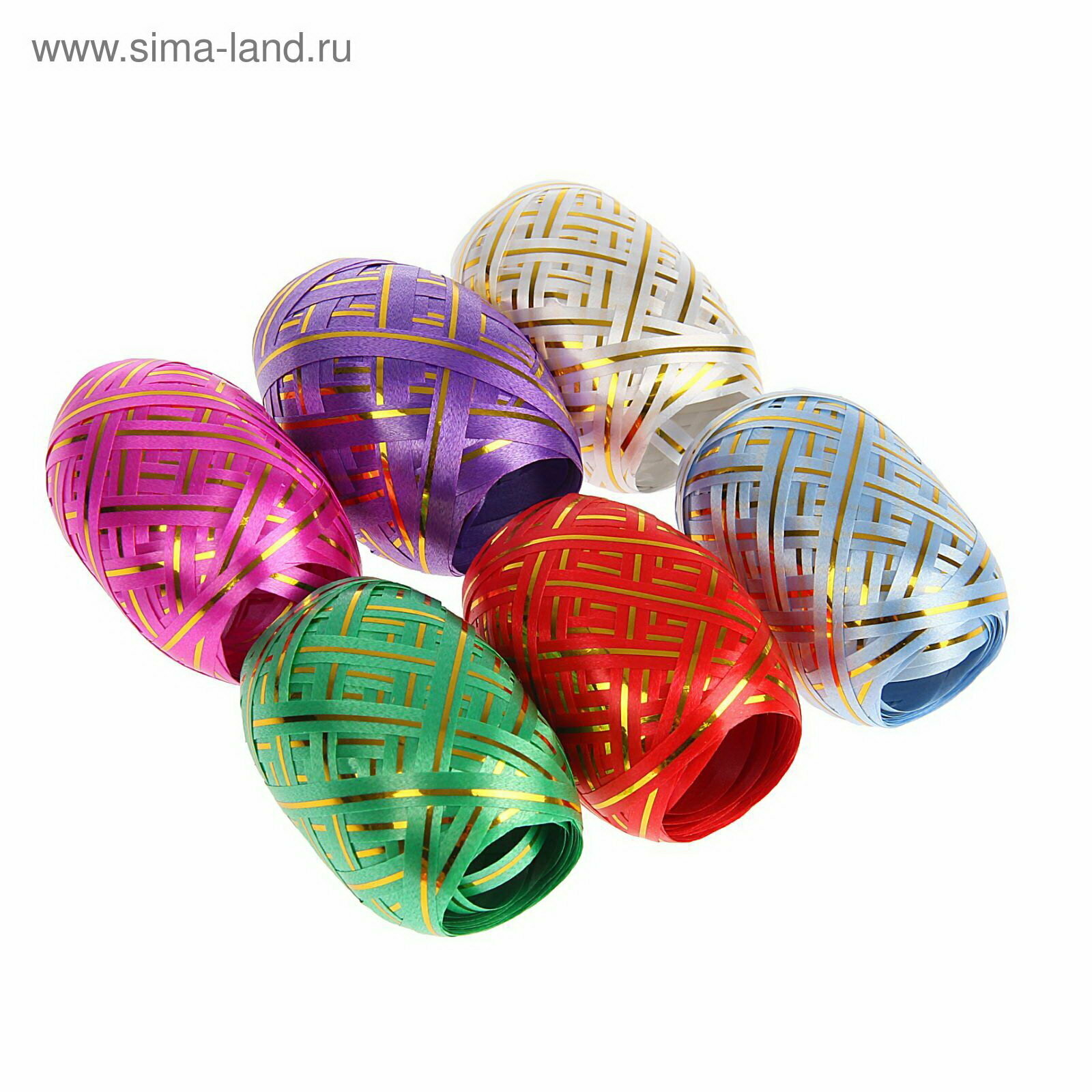 Лента упаковочная, с полосой, микс, 0.5 см x 10 м, набор 6 шт.