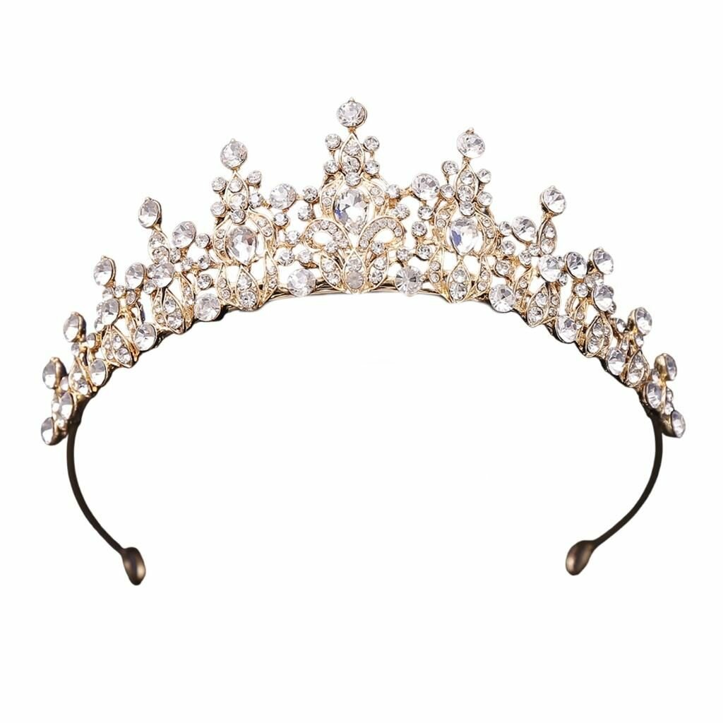 Головной убор в виде свадебной короны на день рождения-Белые бриллианты KC на золотом фоне