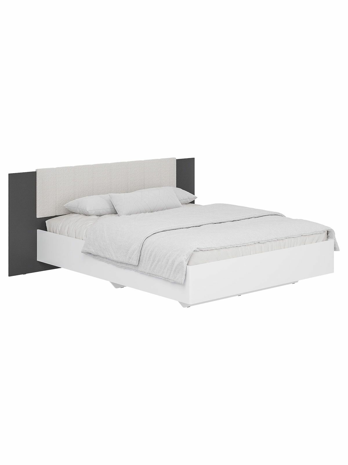 Двуспальная кровать Нуар ПМ 160х200 см, с подъемным механизмом, с анатомическим основанием, Белый / Графит / Белый, букле