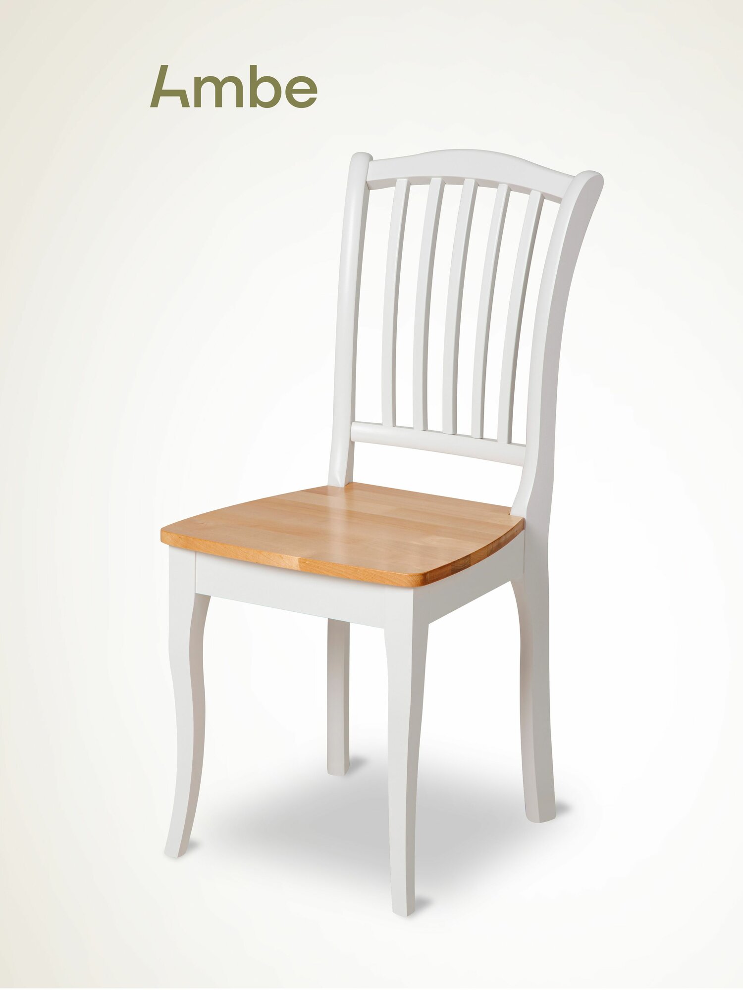 Стул кухонный Ambe Элин, деревянный со спинкой, с жестким сиденьем, Белый, Натуральный