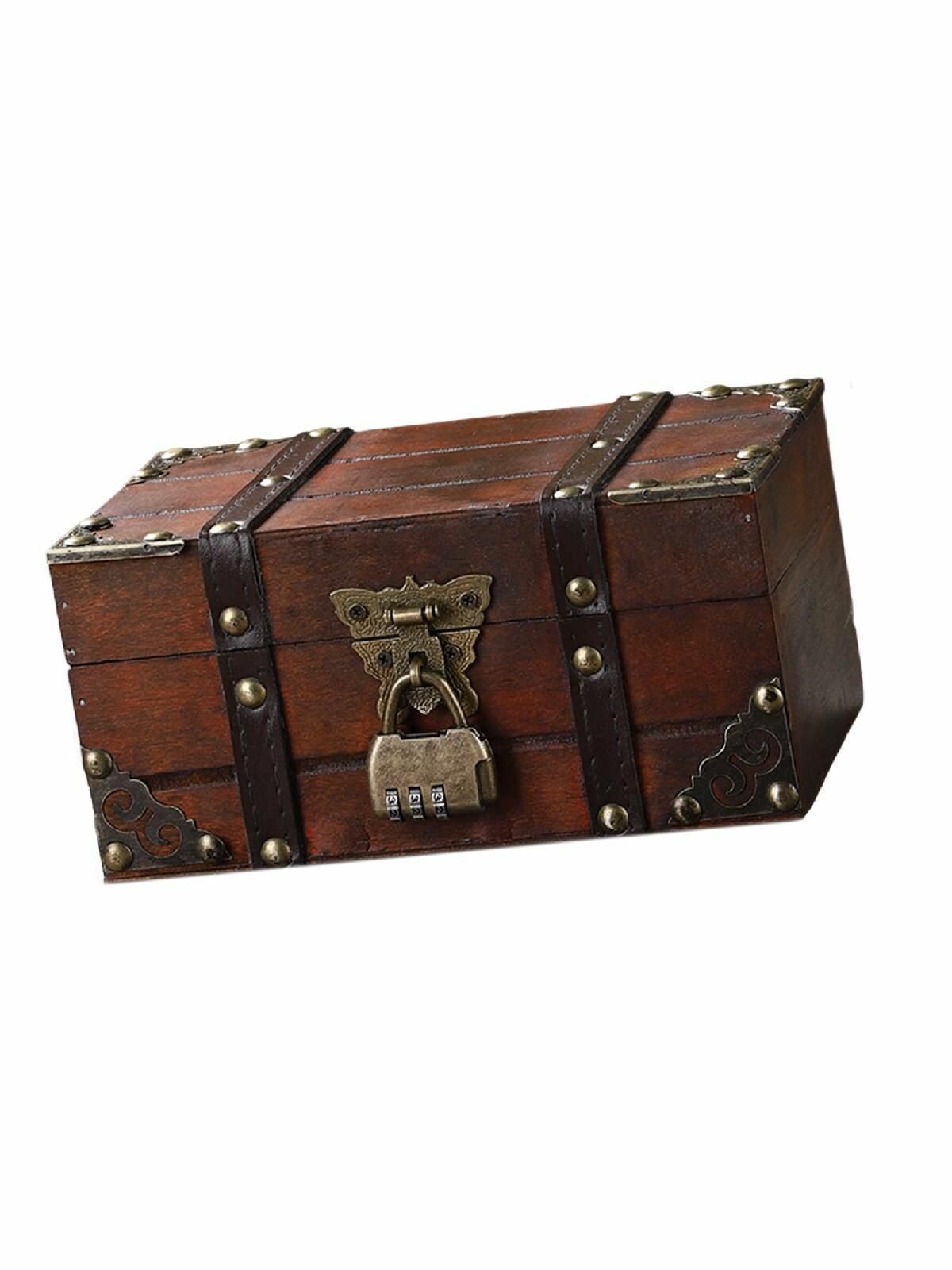 Кофр для хранения вещей, Китайский ретро-сундук с сокровищами с замком коробка для хранения ювелирных изделий-тип B Luoxia red + ретро-трехзначный замок