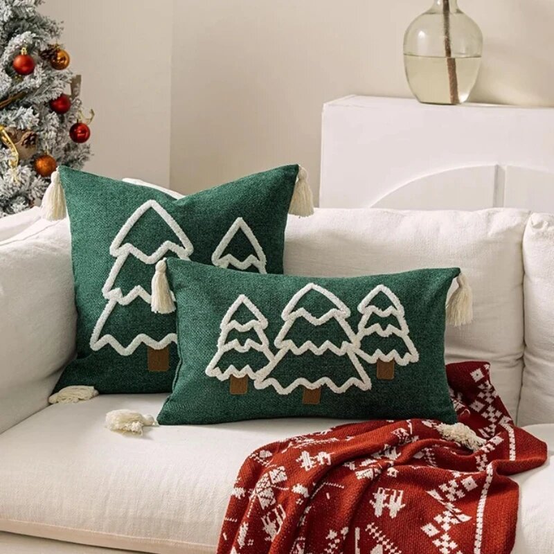 Чехол для подушки с вышивкой рождественской елки, хлопок 45X45CM 1piece, C-Cushion cover