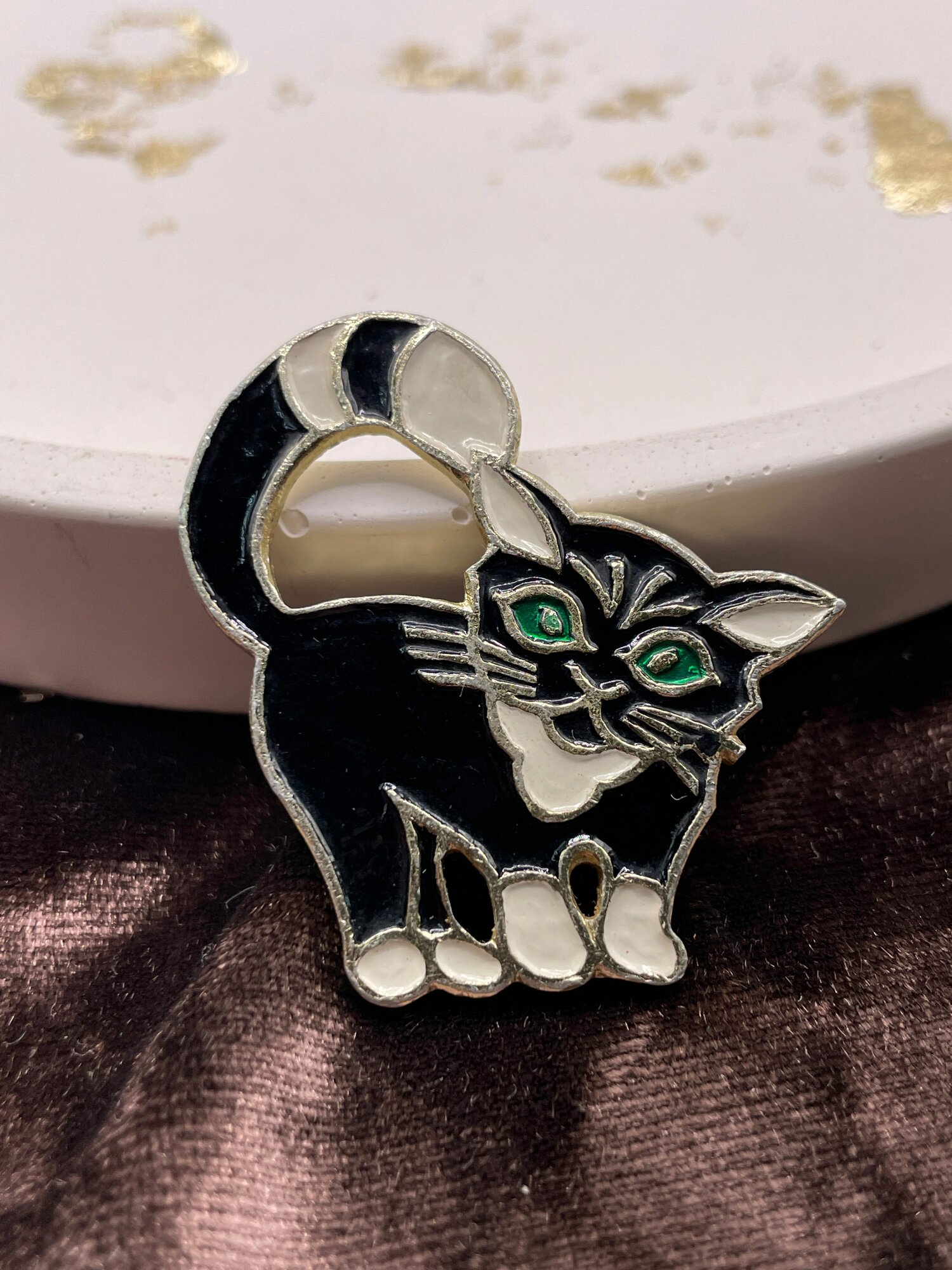 Винтажная детская брошь, Кот