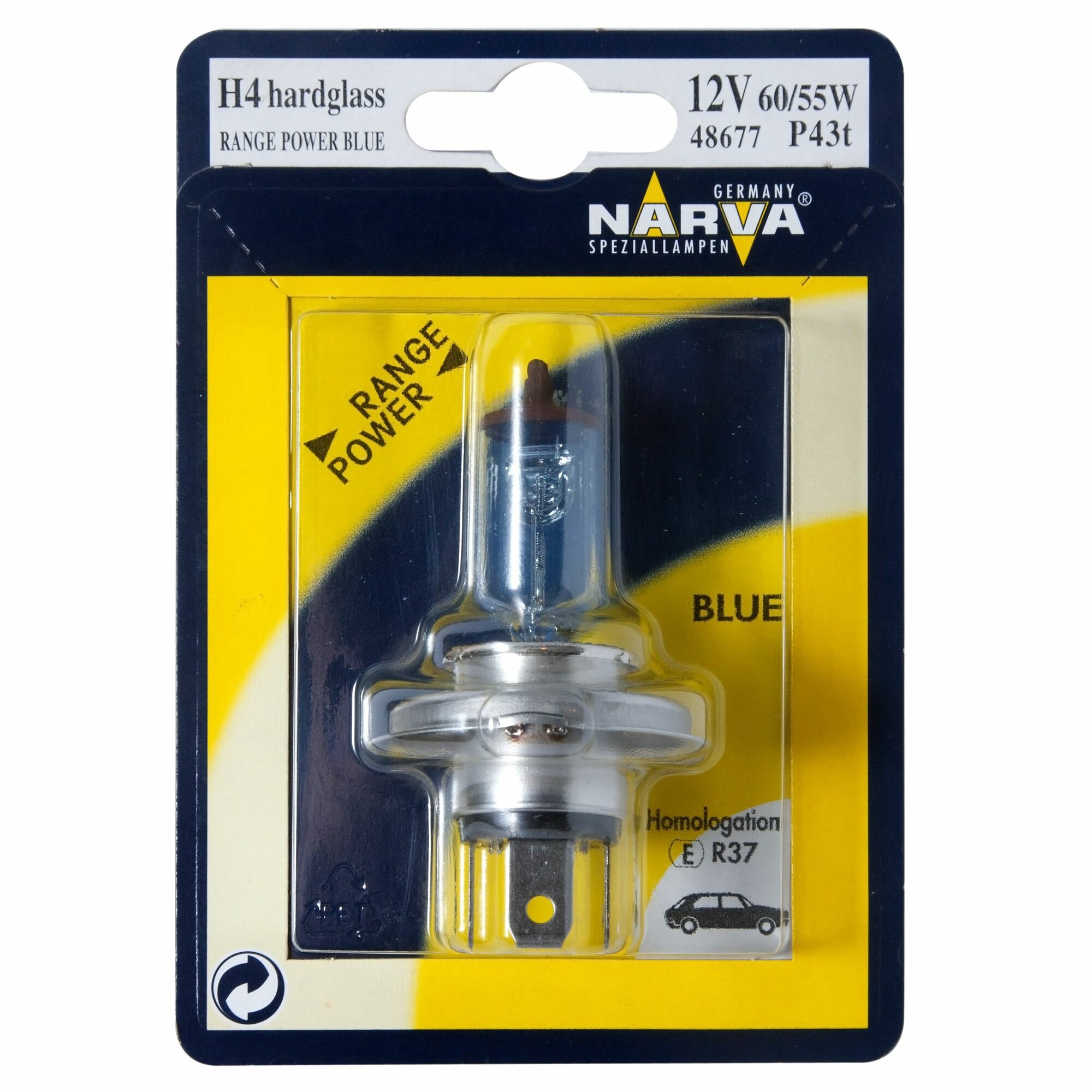 Автолампа H4 60/55W P43t-38+50% RANGE POWER BLUE 12V