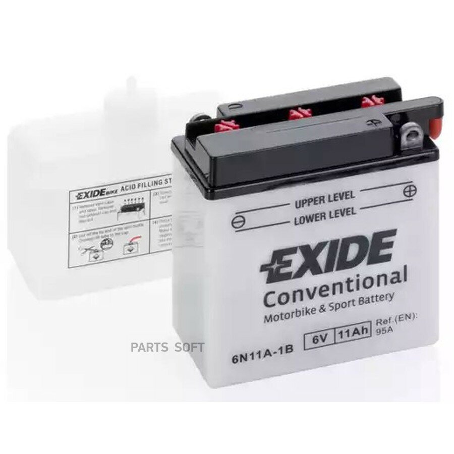 Аккумулятор 6V 11Ah 80A ETN 0(R+) B0 120x60x130 2,1kg от официального дистрибьютора, EXIDE, артикул 6N11A1B