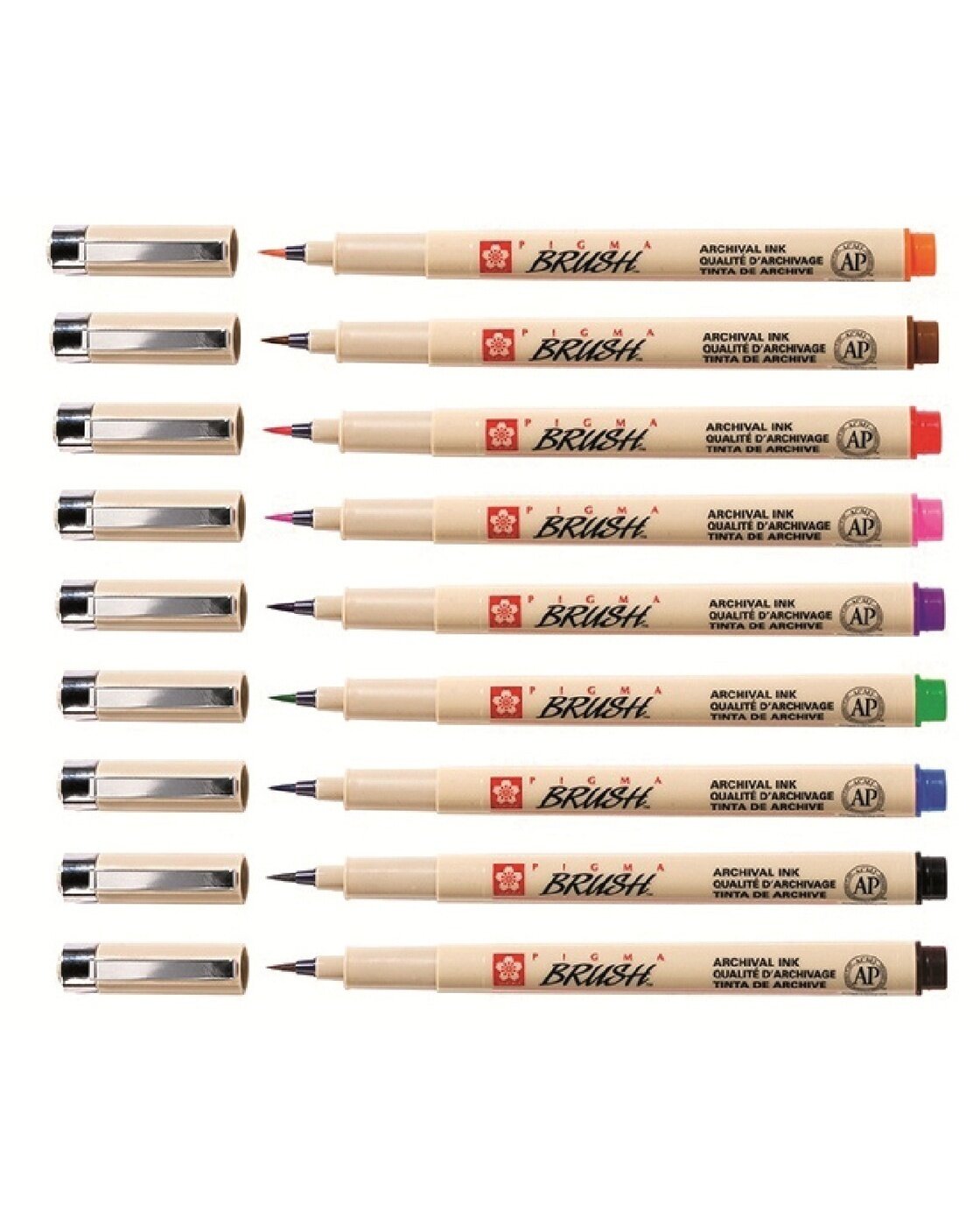 Набор линеров, капиллярные ручки-кисти Pigma Brush, 9 шт, цвета в ассортименте