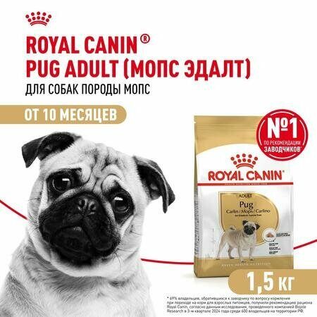 ROYAL CANIN PUG ADULT 1,5 кг корм для взрослых собак породы Мопс от 10 месяцев