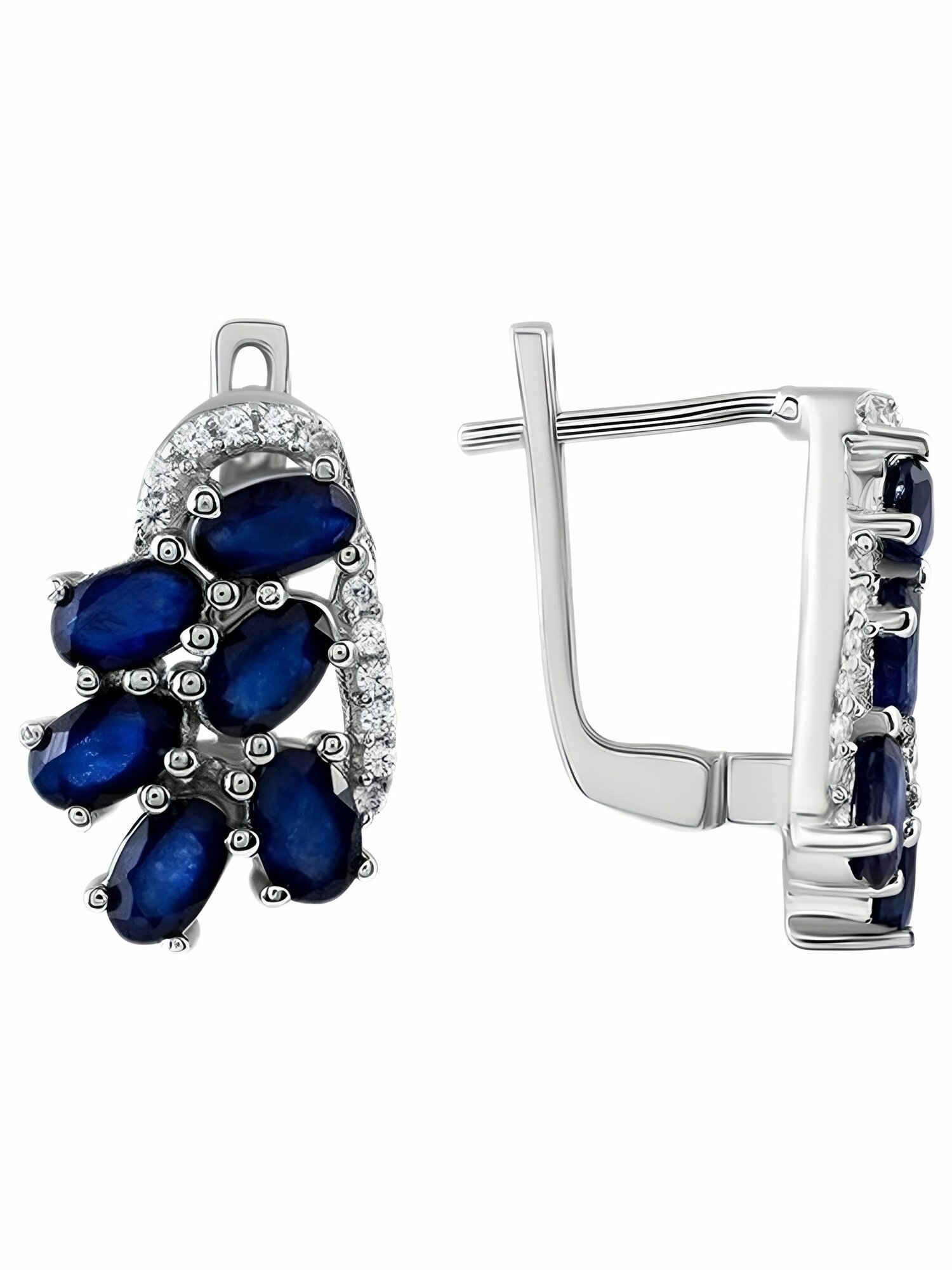 Серьги, серебро, 925 проба, родирование, сапфир, фианит
