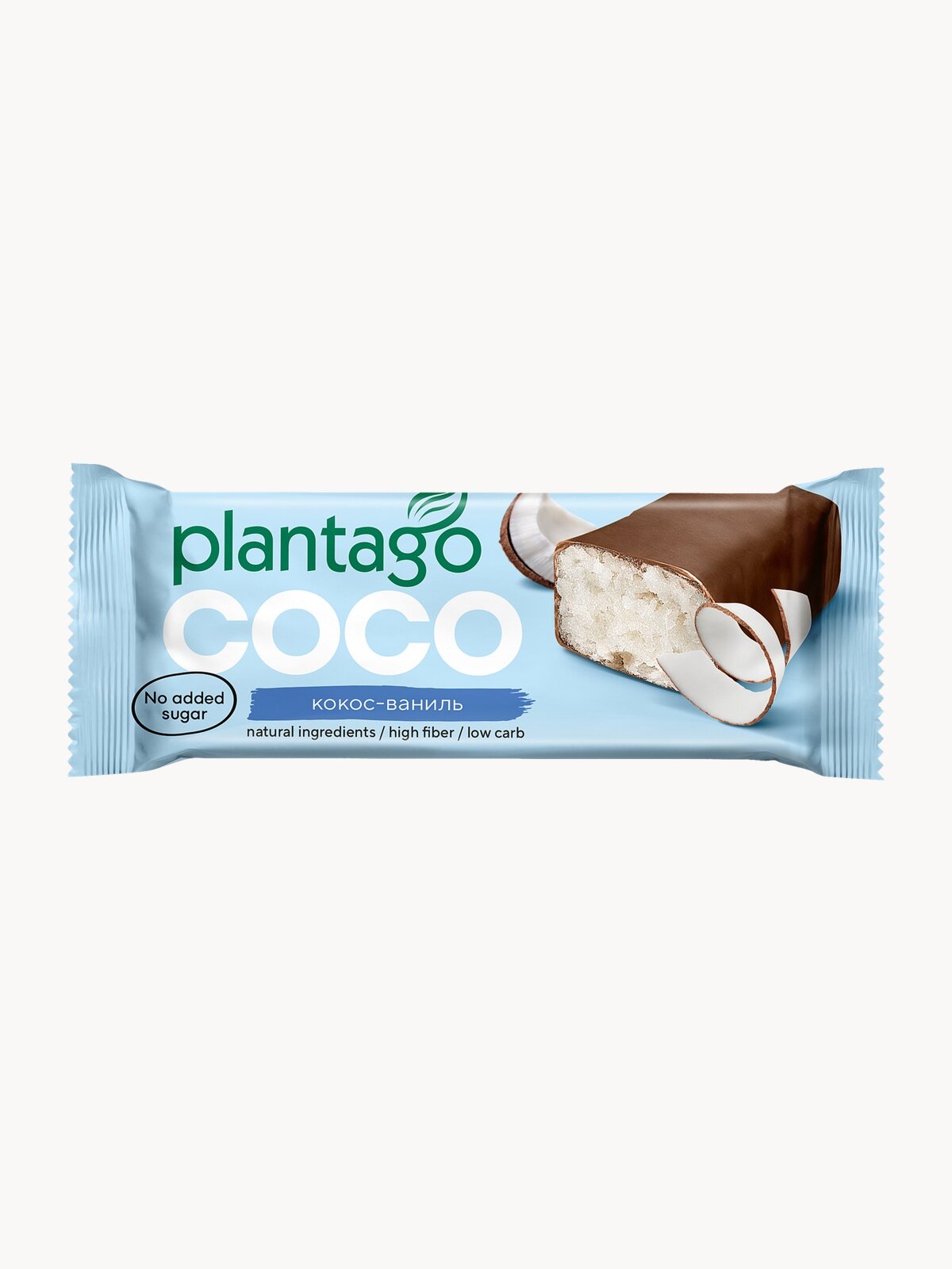 Батончик "Plantago" COCO, без сахара, с ванильным вкусом, 50 г, 12 шт