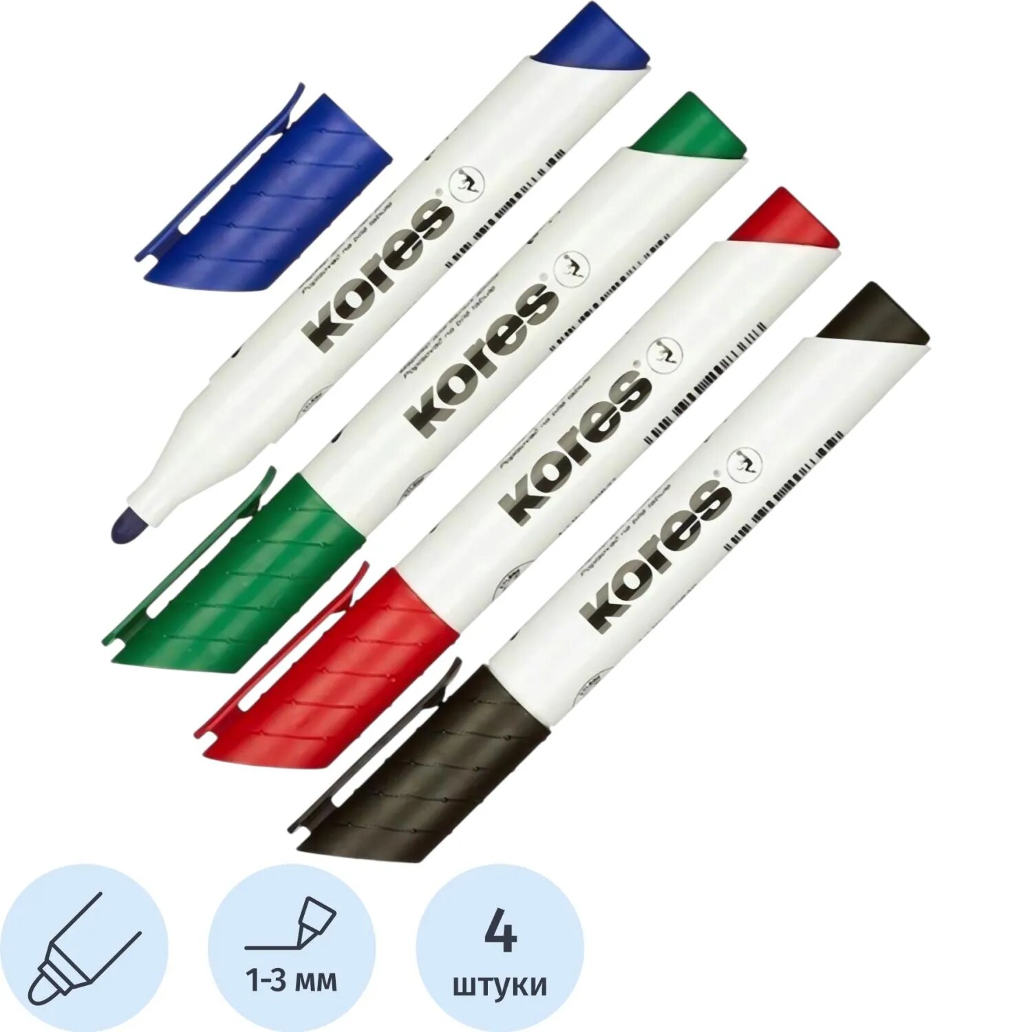 Набор маркеров для белых досок KORES 3мм '20843
