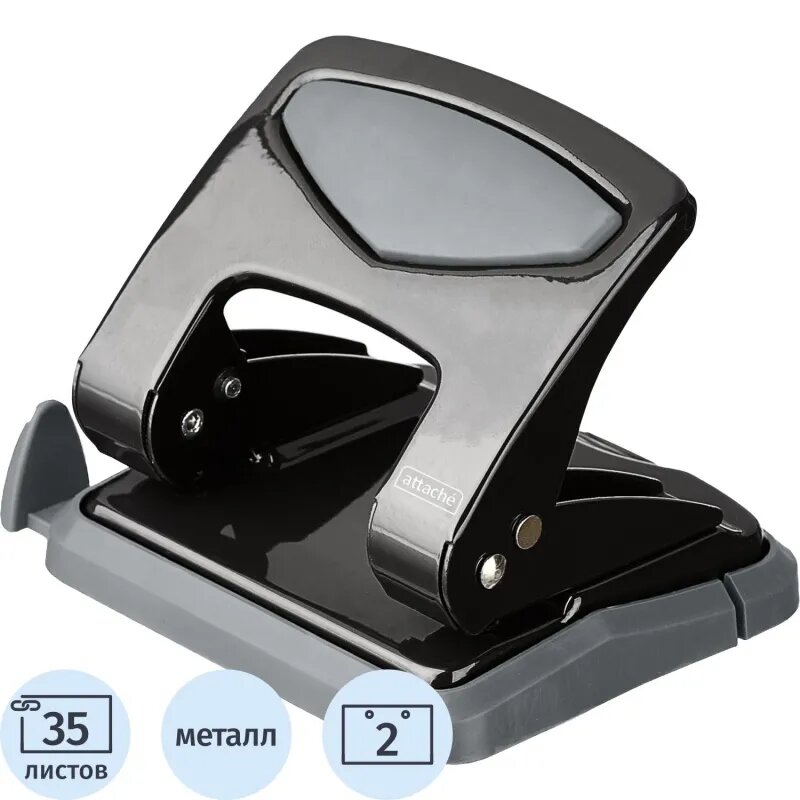 Дырокол Attache до 35 листов, с блокиратором, металлич, чёрный