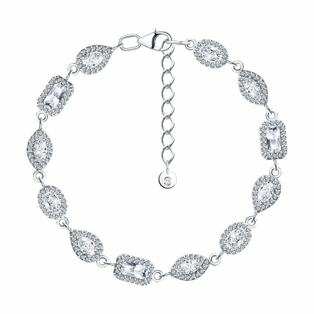 Браслет, серебро, 925 проба, родирование, фианит