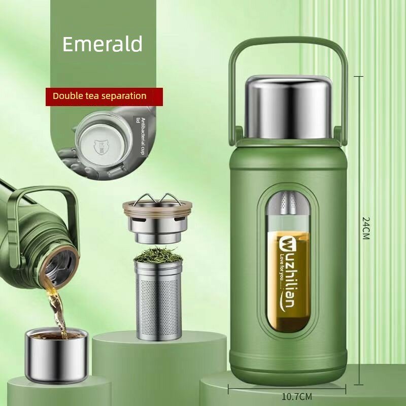 Большая термостойкая стеклянная кружка для мужчин, походный котелок, портативная чайная кружка с разделением на чай и