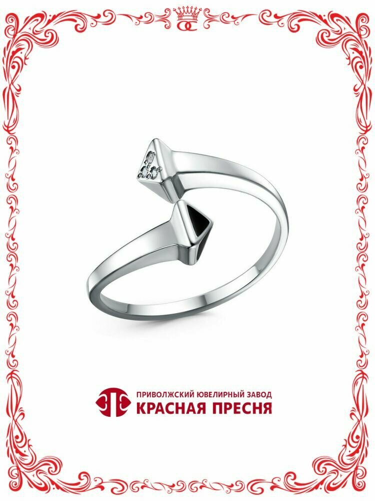 Кольцо, серебро, 925 проба, родирование, эмаль, фианит