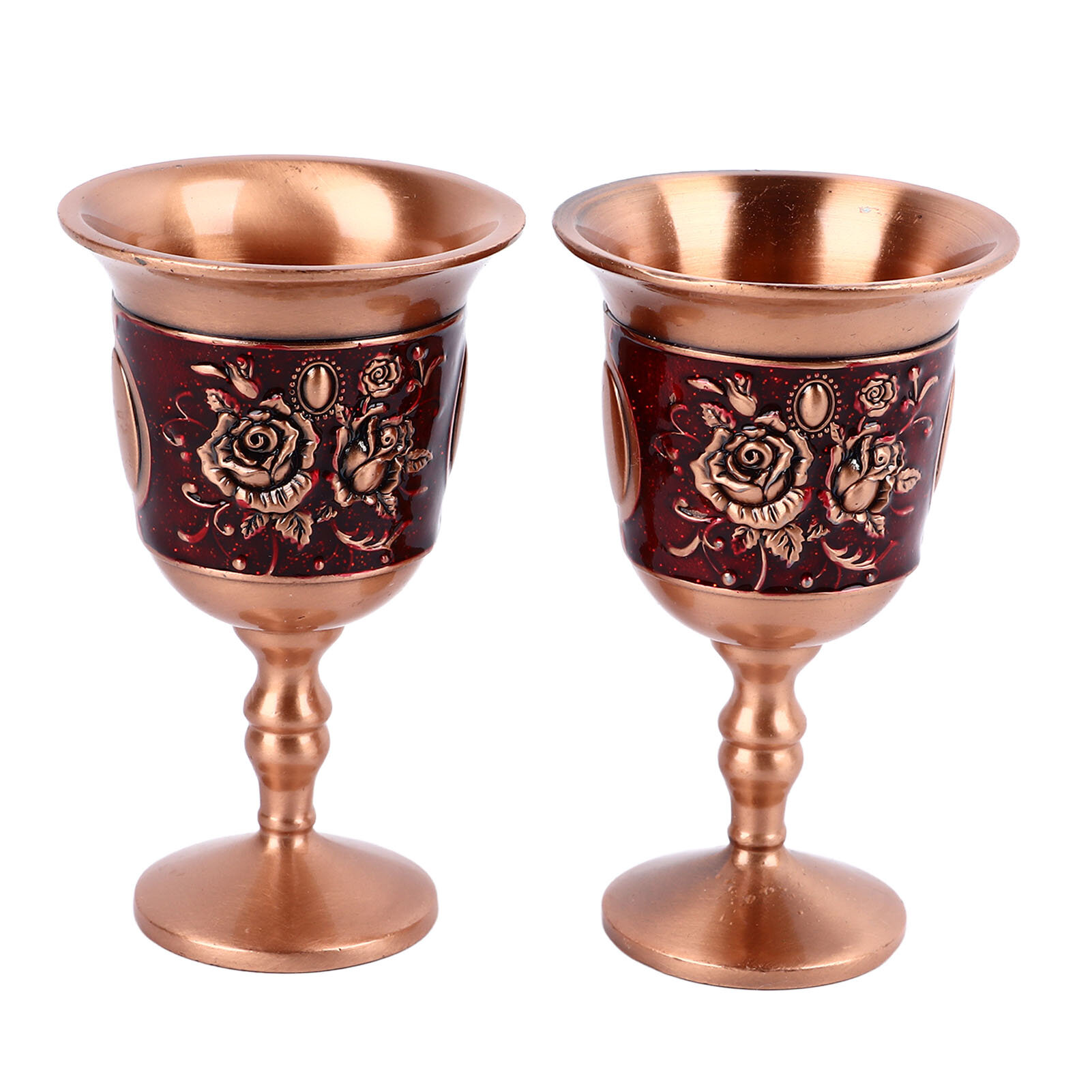 Винтажный металлический винный бокал из тиснений декоративные ретро -металлические бокалы для домашнего бара 2 шт. Розовое золото (красный фон)