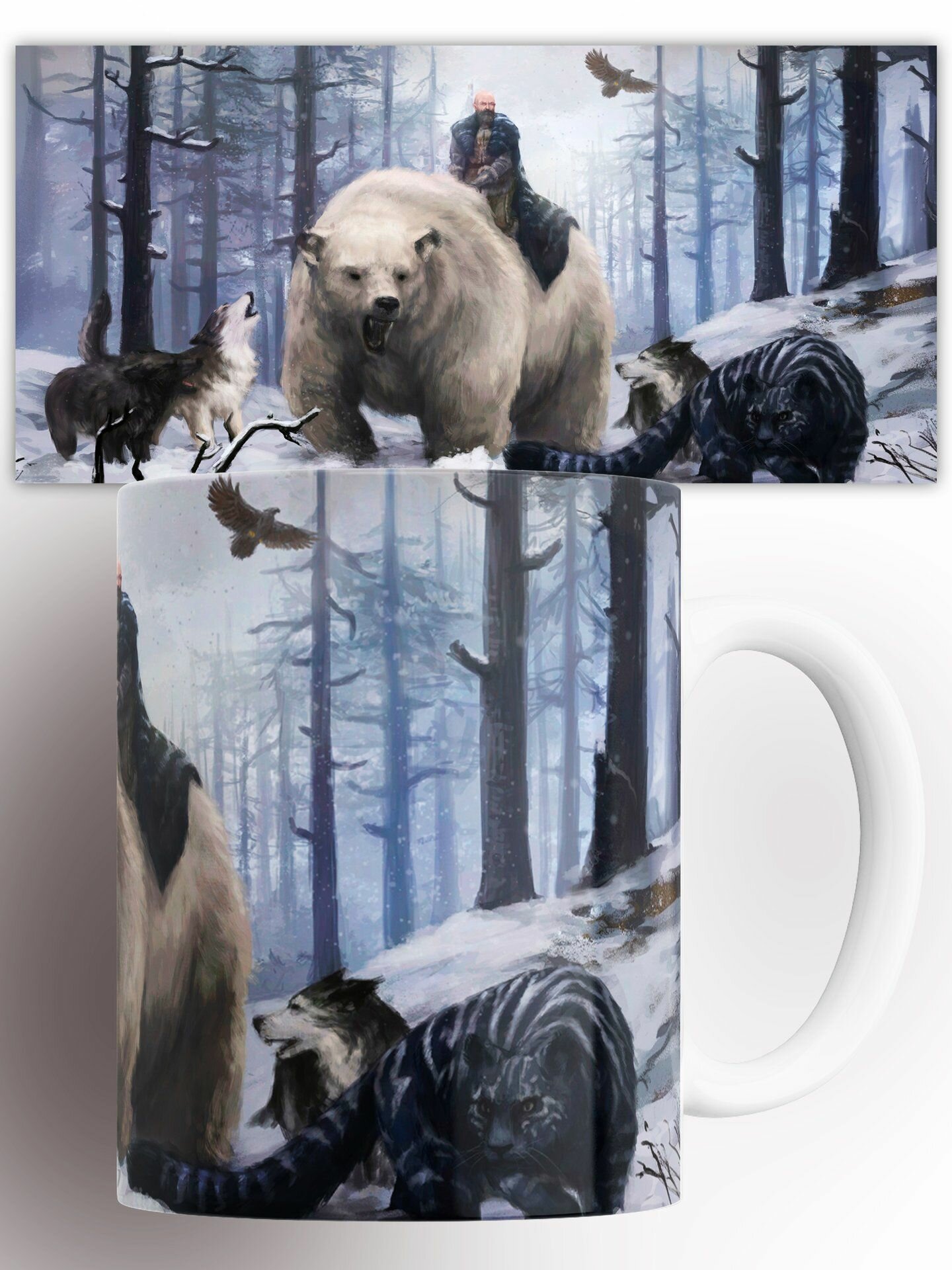Кружка Волки Викинг на белом медведе арт 330 мл