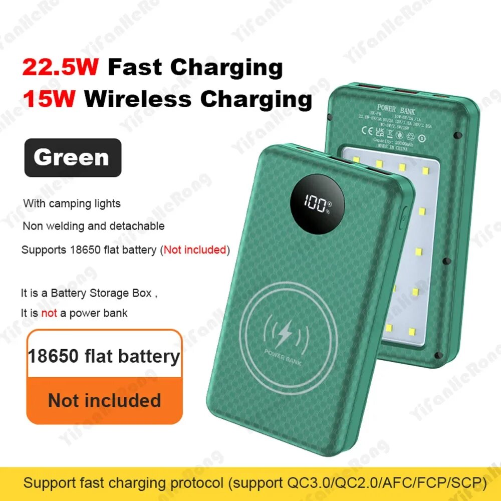 Аккумуляторный ящик YiFanHeRong P6 Green, PD QI