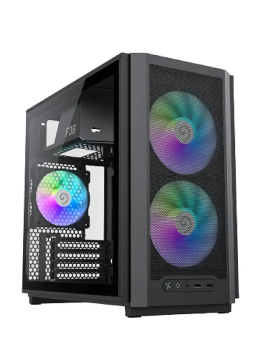 Корпус для ПК F36 BK без БП Midi Tower, ATX, Черный, 1*USB Type-C, 3*120мм