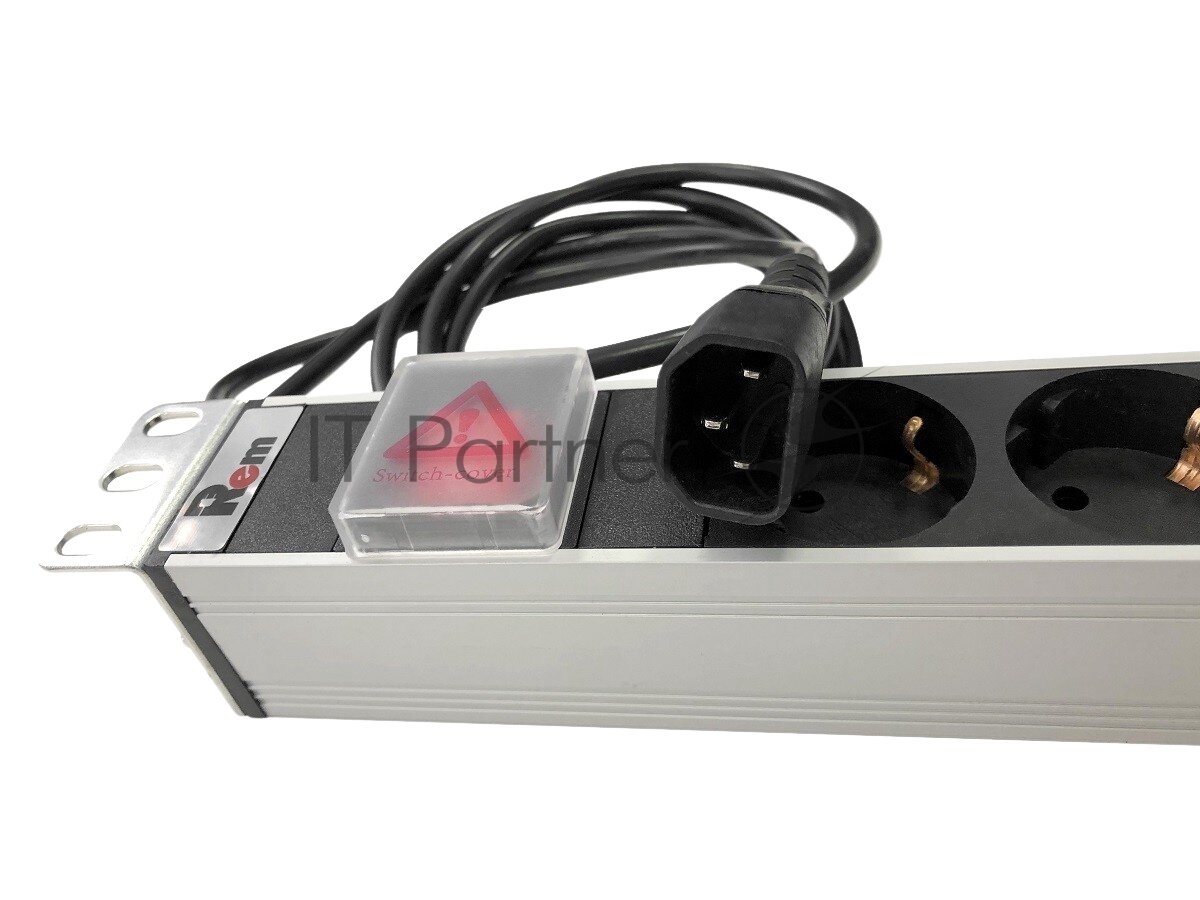 Блок розеток Rem-10 с выкл, 8 Sсhuko, 10 A, алюм, 19", шнур 1.8 м. 1,8 IEC 60320 C14