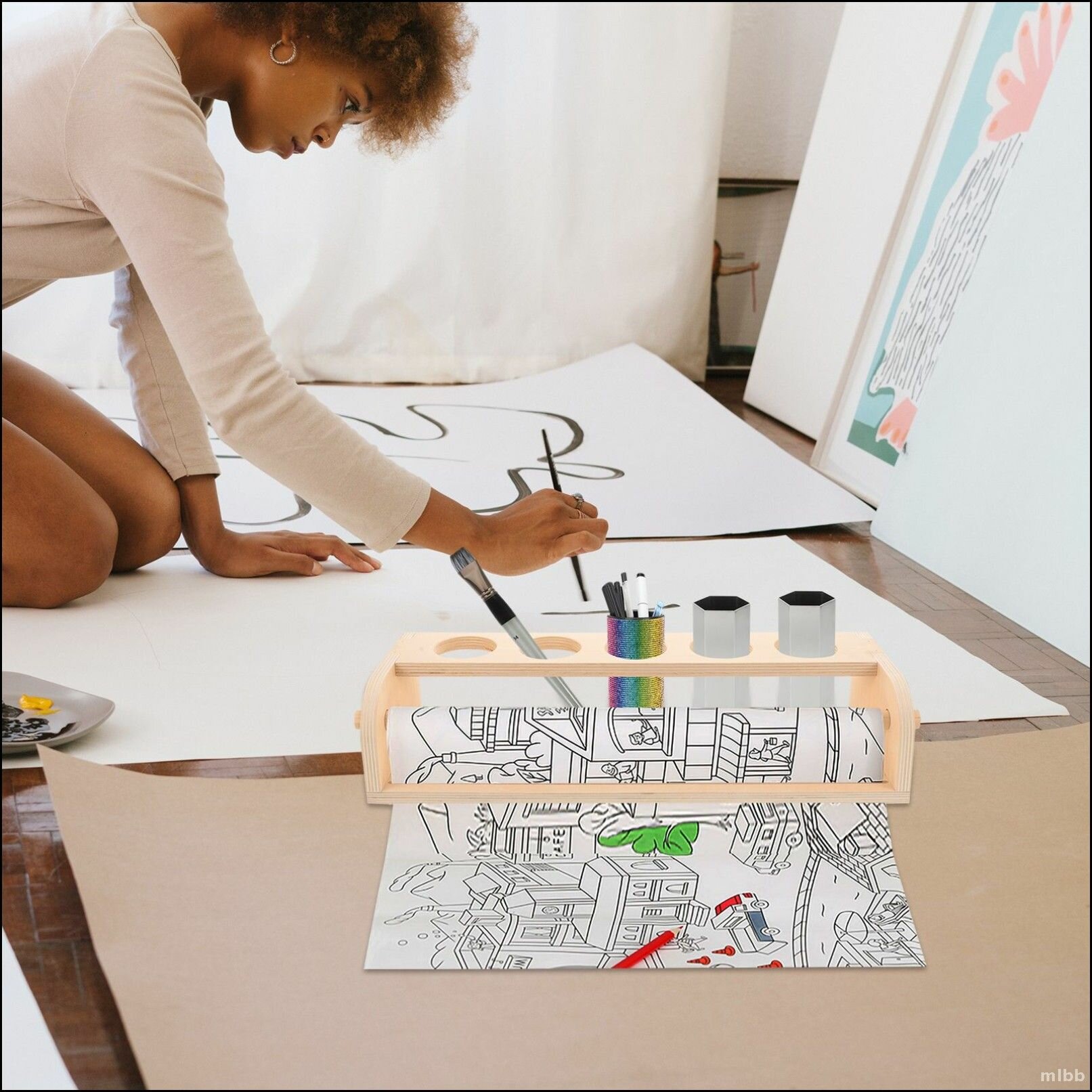 Деревянный настольный держатель для рулонной бумаги и рисования для домашнего использования