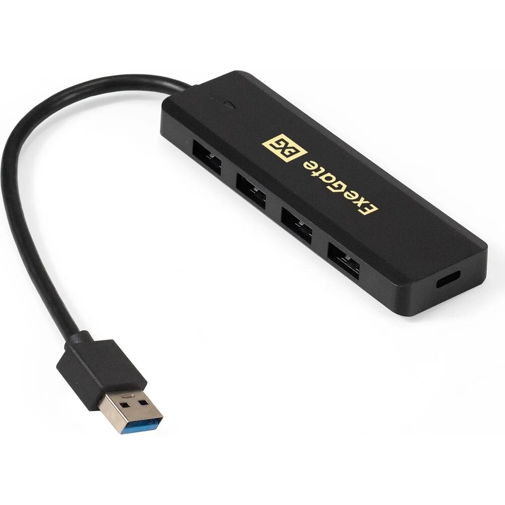 USB-Хаб концентратор ExeGate 4-в-1 DUB-4P 1 кабель-адаптер USB3.0-4xUSB3.0, Plug&Play, черный 293980